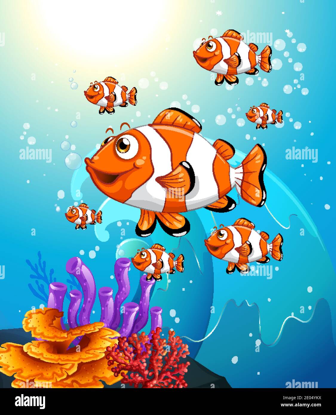 Many exotic fishes cartoon character in the underwater scene with ...