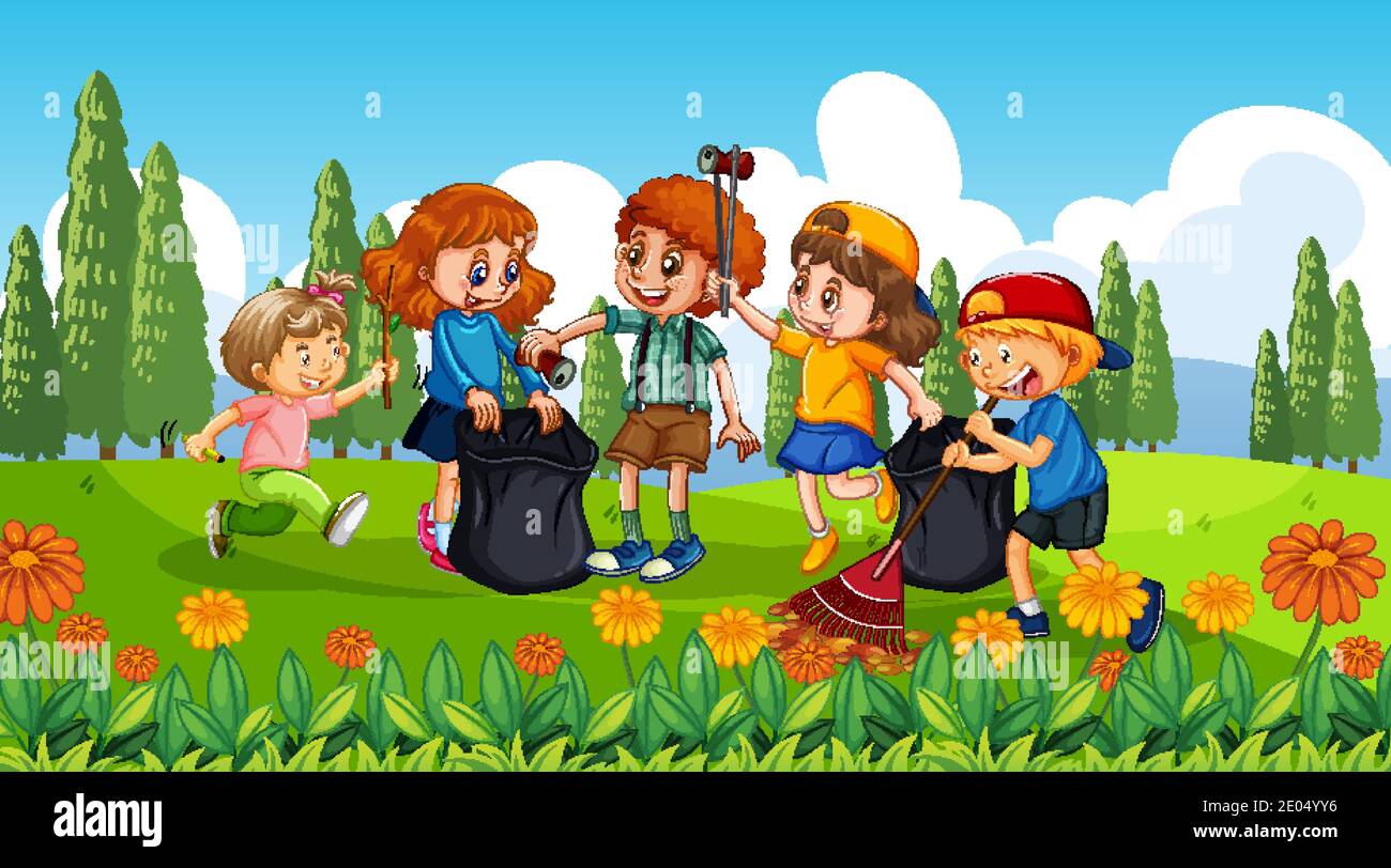 Good kids collecting trash illustration Stock Vector Image & Art - Alamy