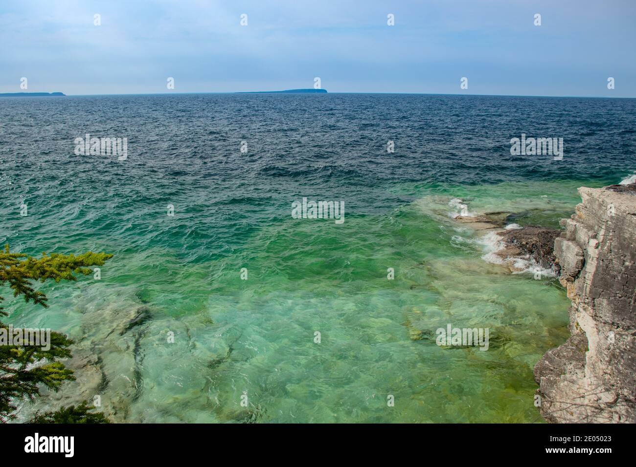 Shallow and deep waters of Lake Huron, one the great lakes in ON ...