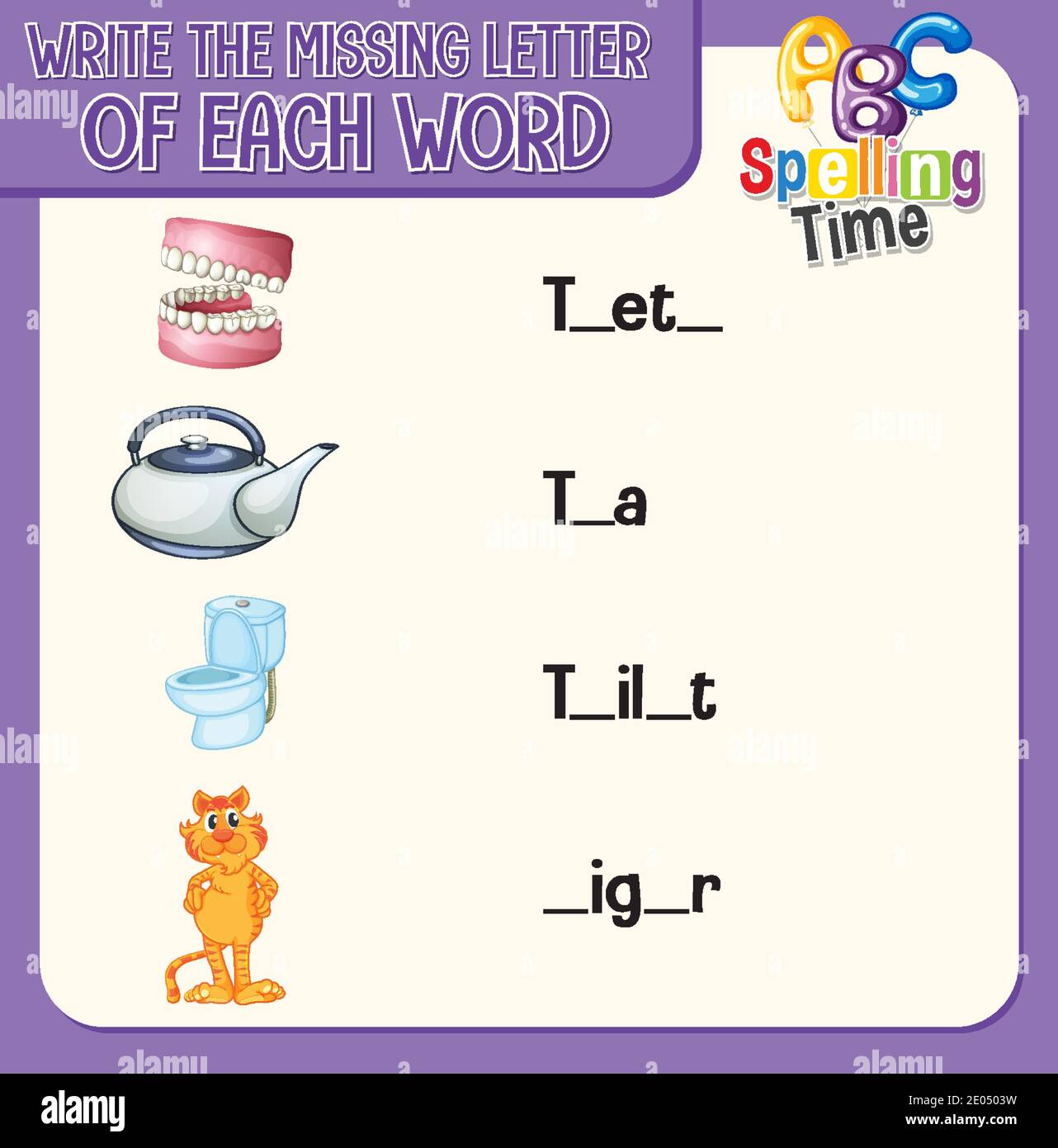 Write the missing letter of each word worksheet for children ...