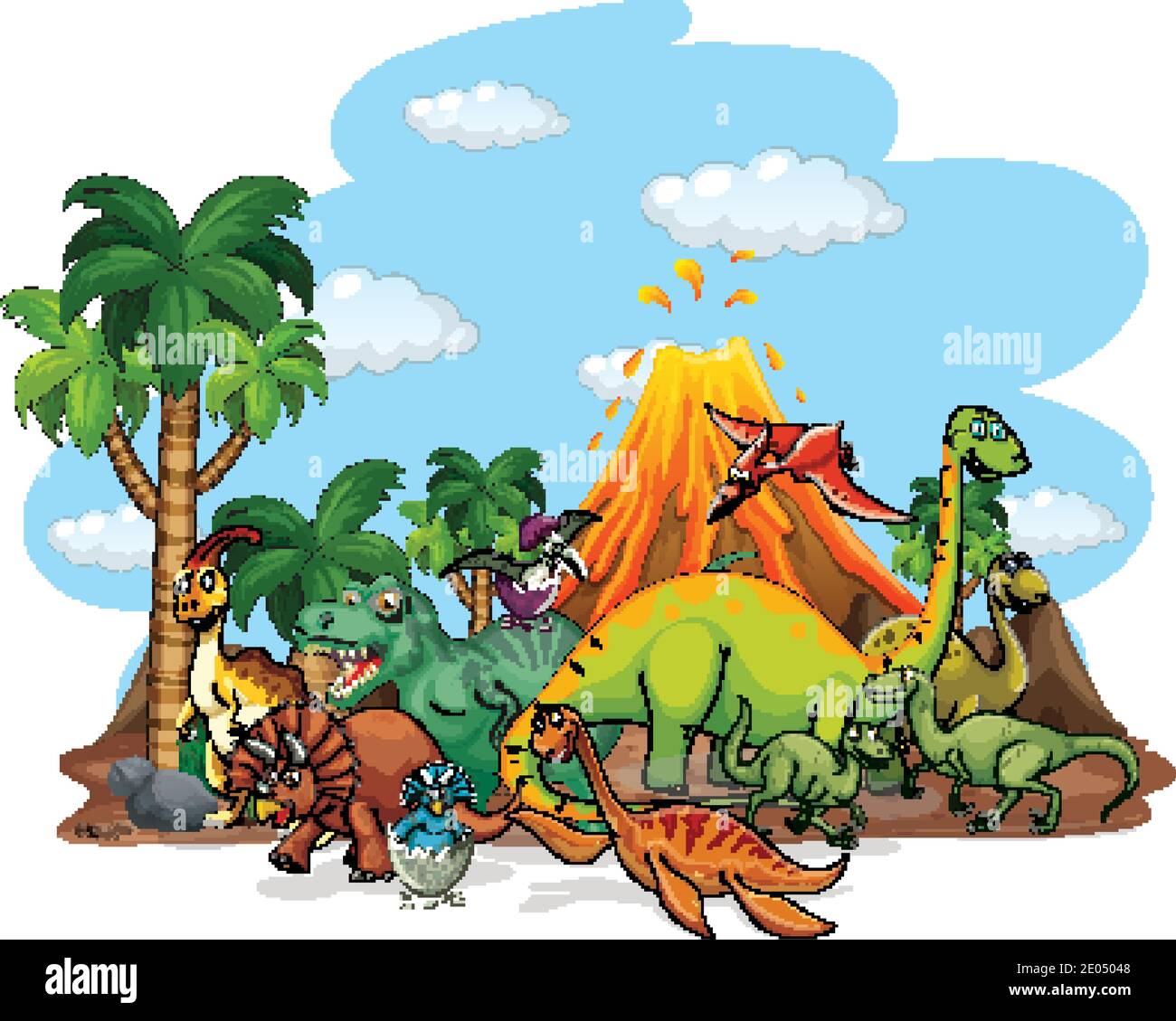 Dinosaurs cartoon character in nature scene illustration Stock Vector ...