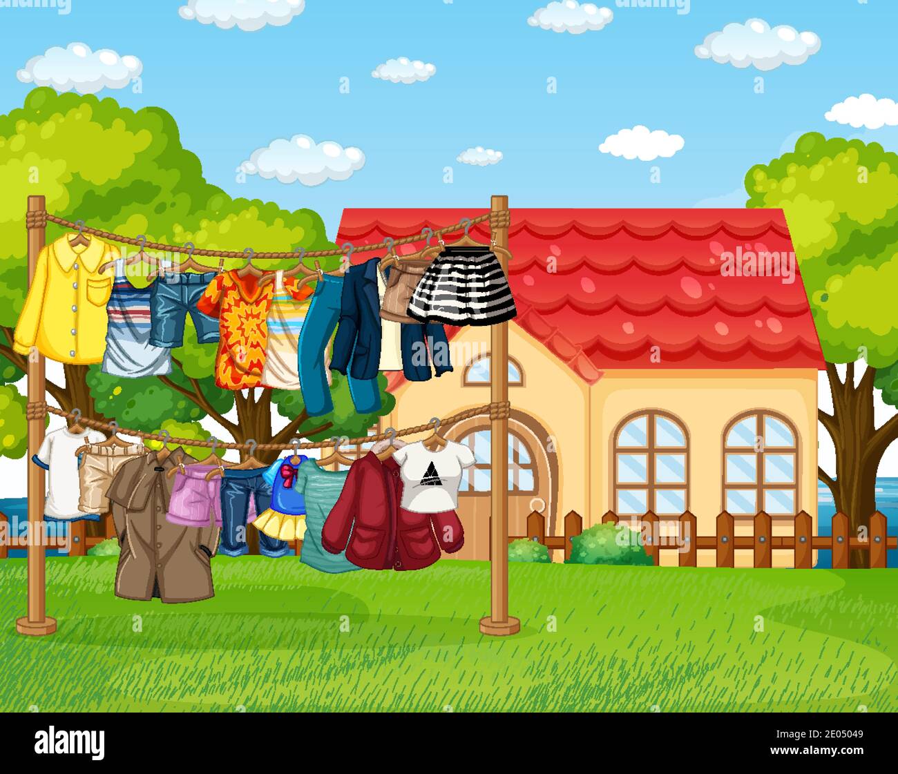 Washing on a clothesline Stock Vector Images - Alamy