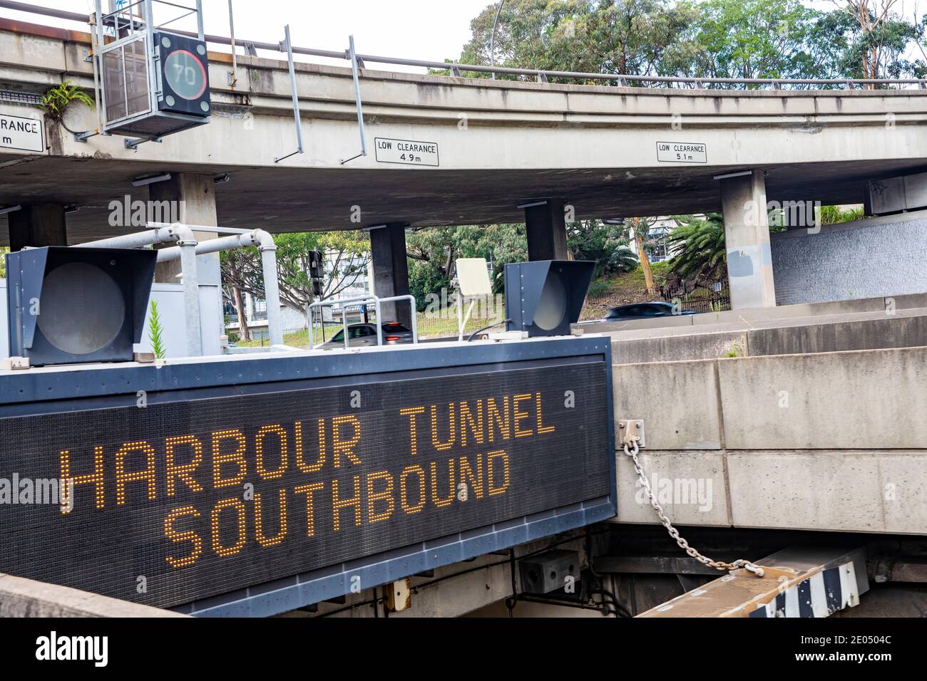 Entrance sign at the Sydney harbour tunnel for traffic heading ...