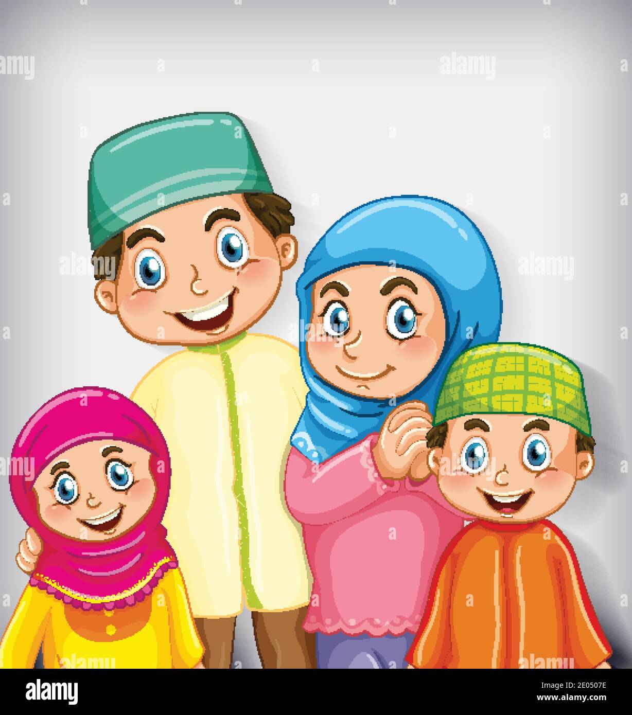 Muslim family member on cartoon character colour gradient background ...