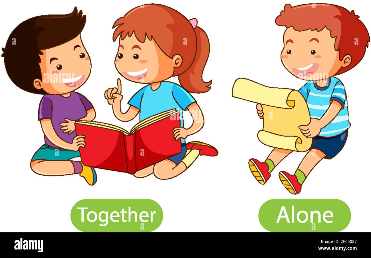 Opposite words with together and alone illustration Stock Vector Image ...