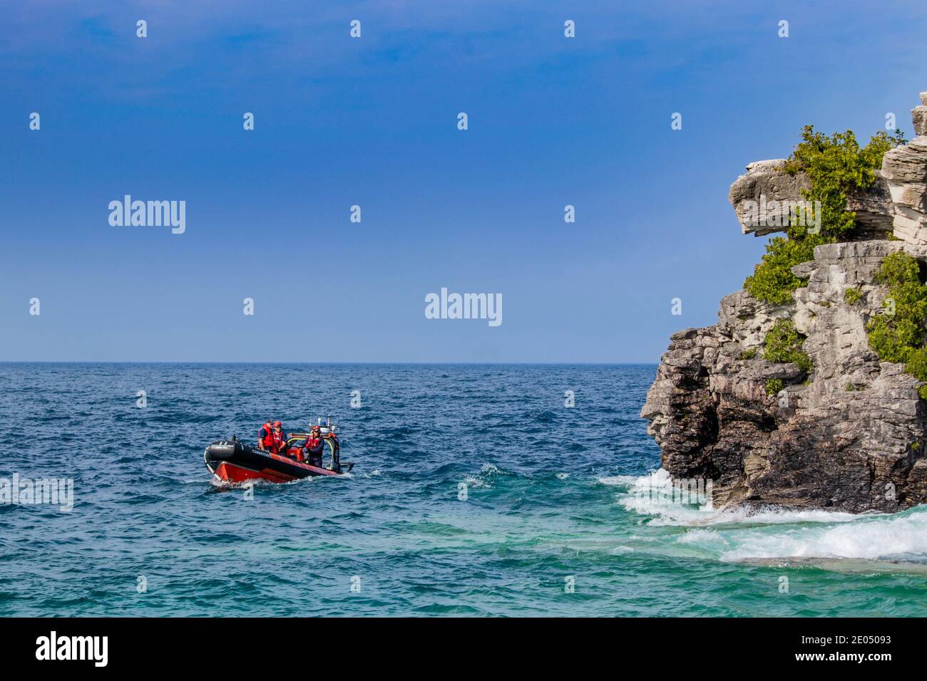 Adventure boat out in the waters of Lake Huron, ON. Spectacular scenery ...