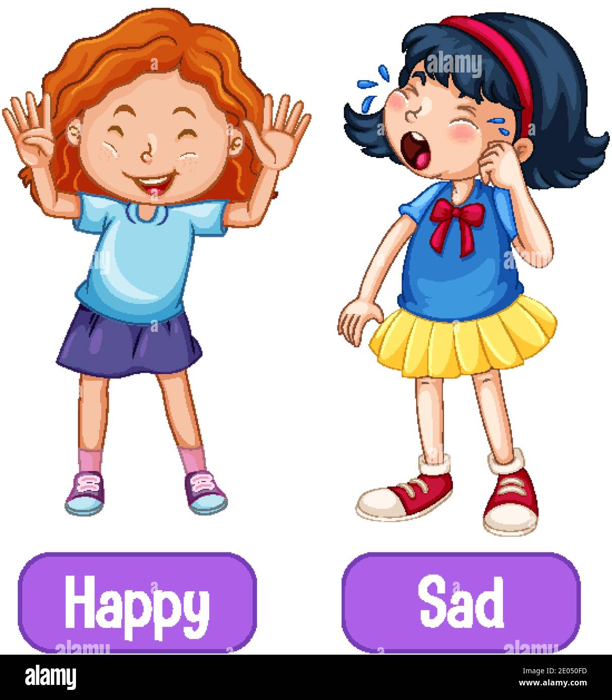 Opposite adjectives words with happy and sad illustration Stock Vector ...