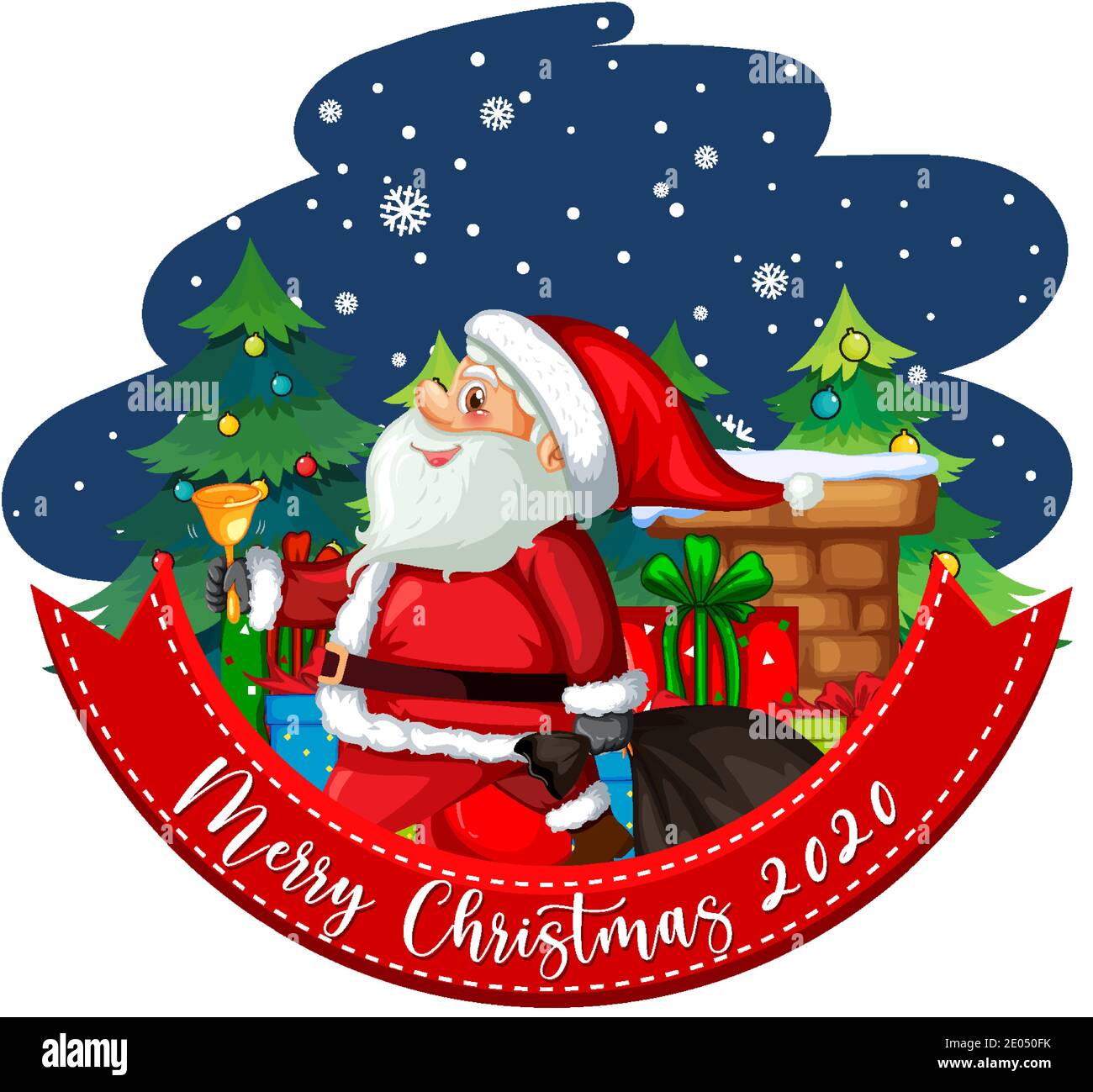 Merry Christmas 2020 font banner with cute Santa Claus on white ...