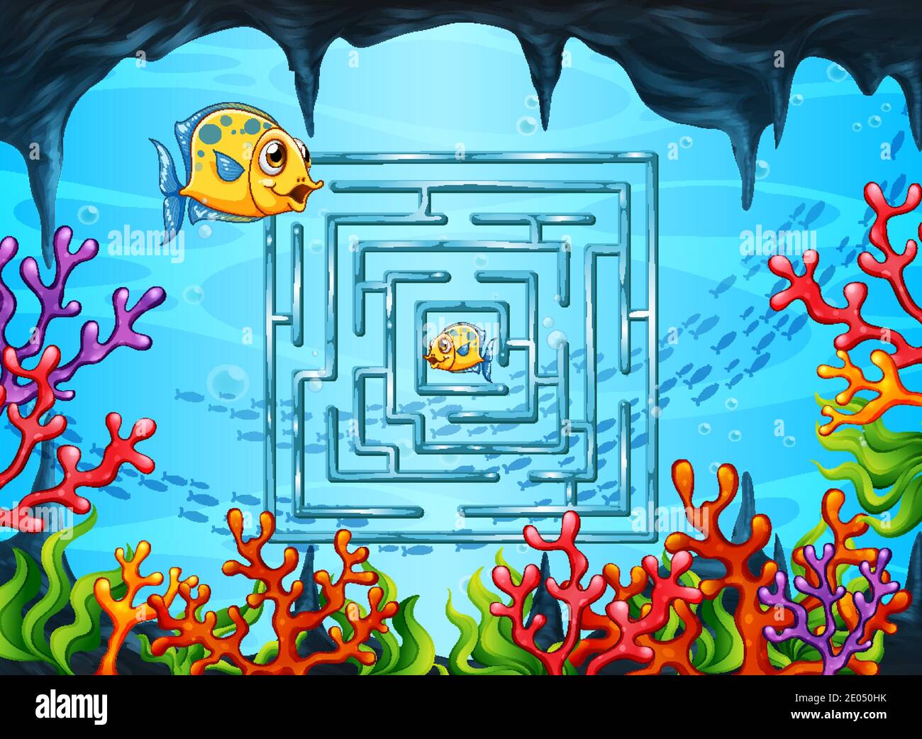 Maze game in the underwater theme template illustration Stock Vector ...