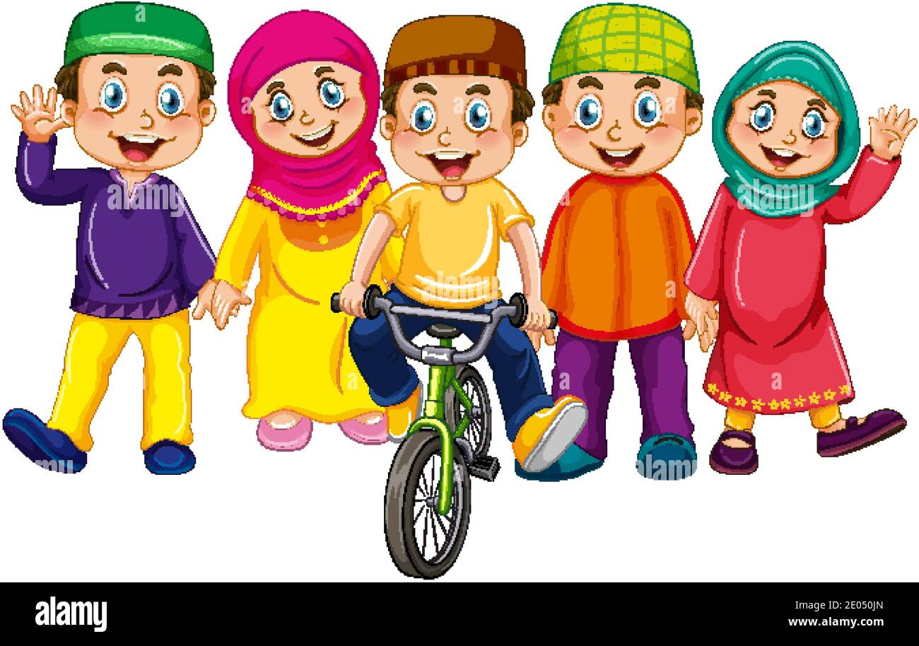 Group of young children cartoon character on white background ...