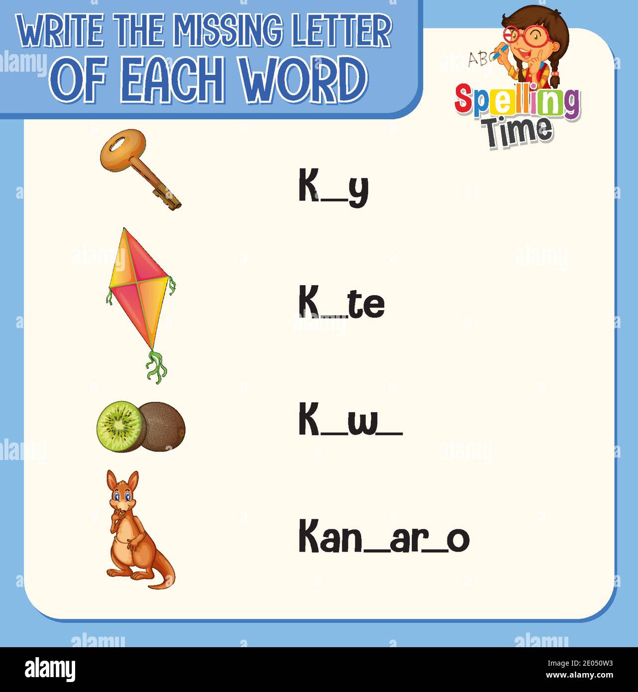 Write the missing letter of each word worksheet for children ...