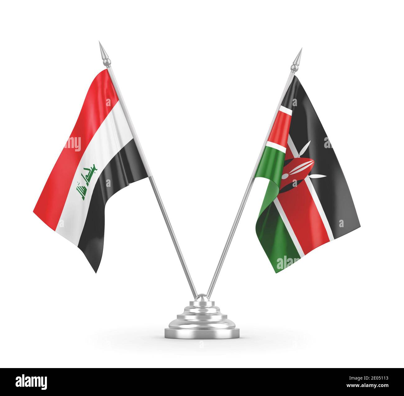 Kenya and Iraq table flags isolated on white 3D rendering Stock Photo ...