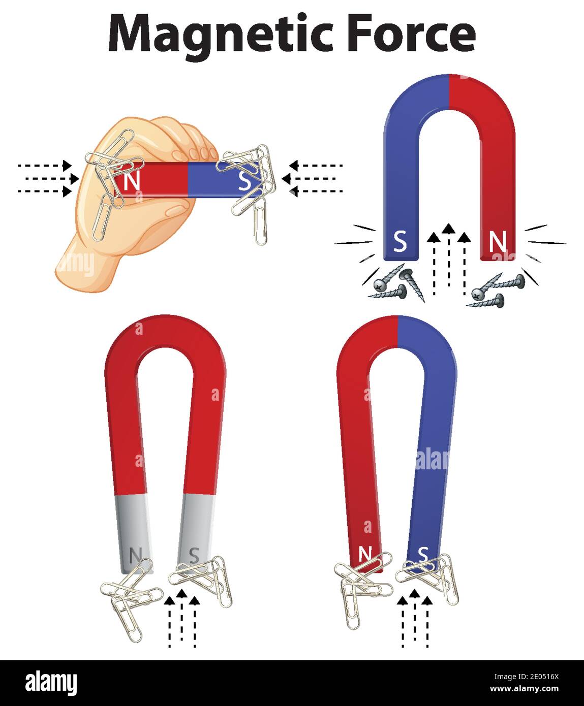 Three types of magnets isoalted on white background illustration Stock ...