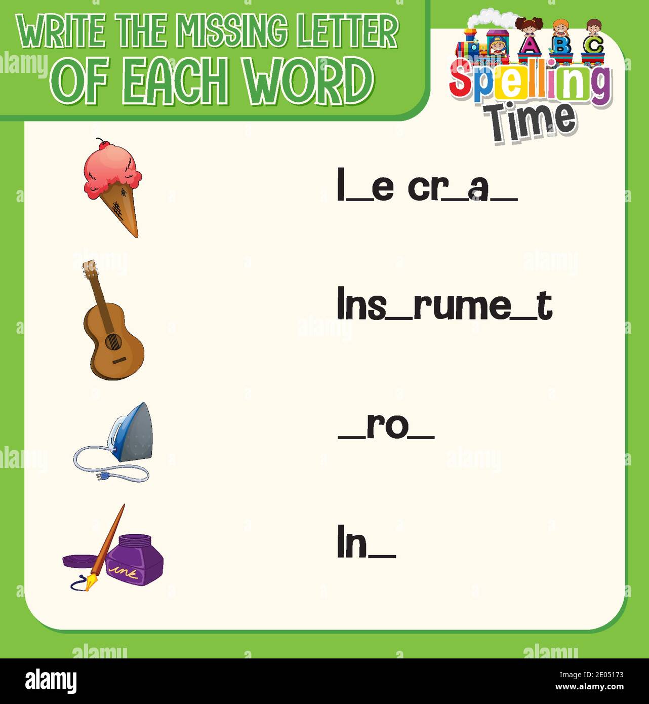 Write the missing letter of each word worksheet for children ...