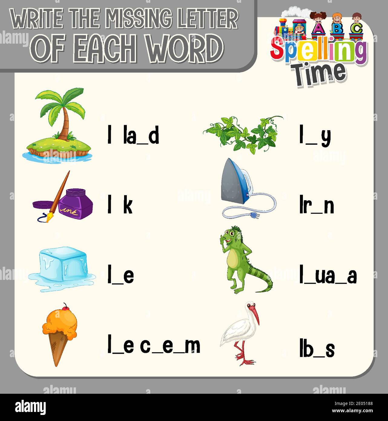 Write the missing letter of each word worksheet for children ...