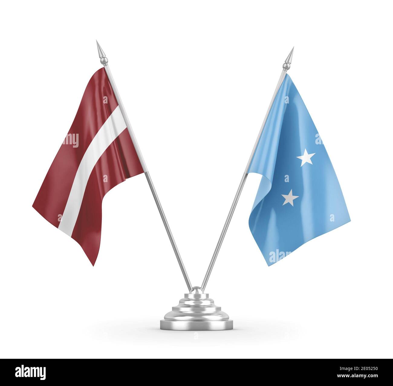 Micronesia and Latvia table flags isolated on white 3D rendering Stock ...