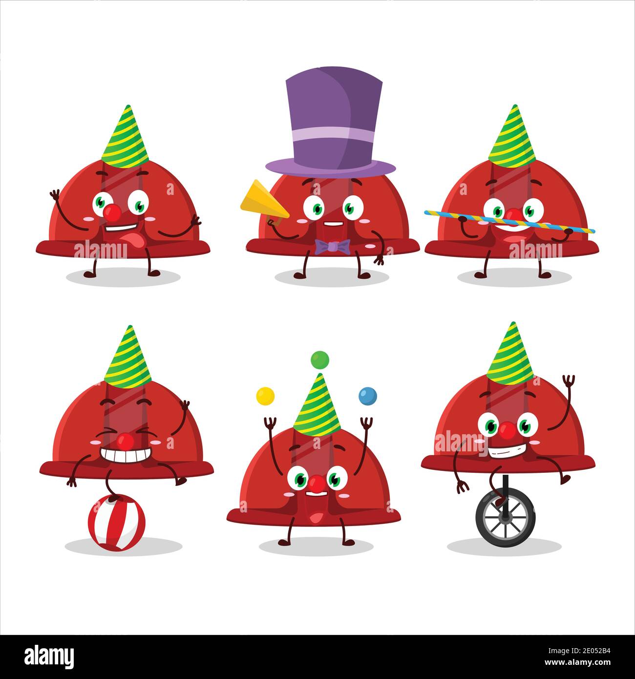 Cartoon character of red construction helmet with various circus shows ...