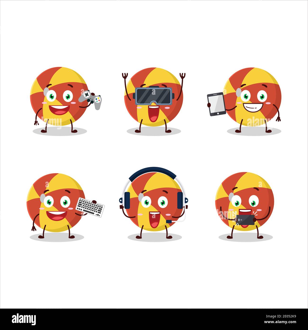 Red stripes beach ball cartoon character are playing games with various ...