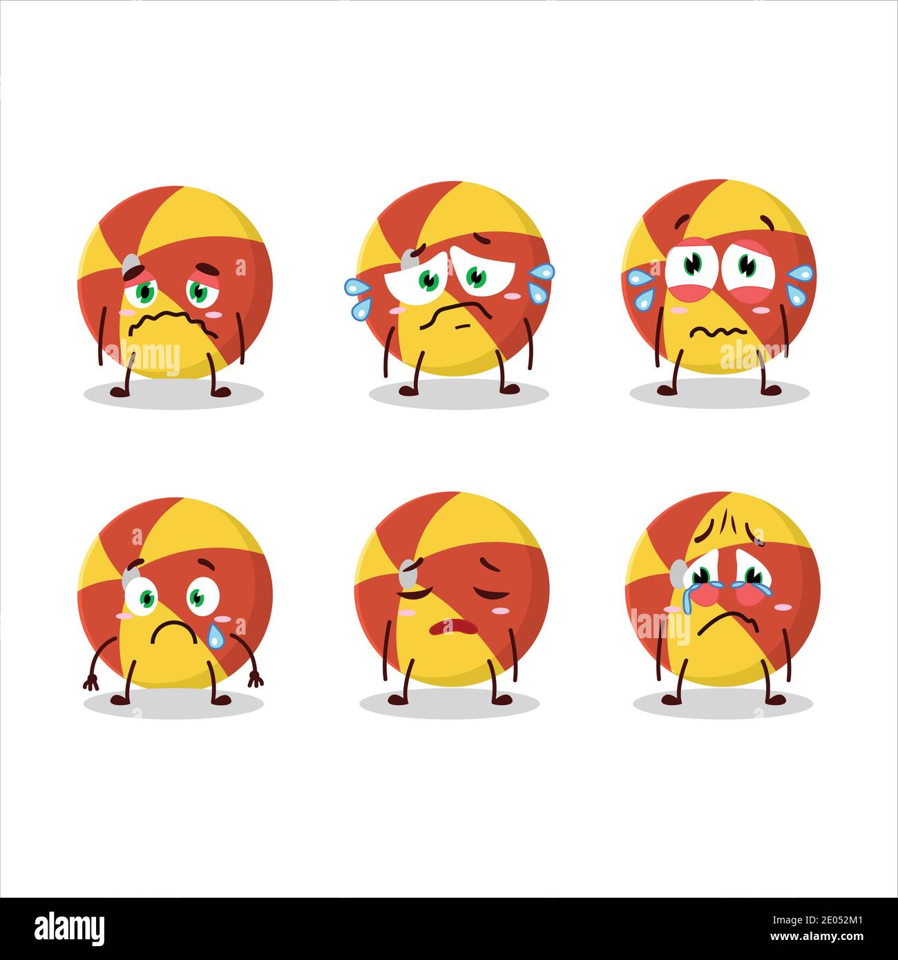 Red stripes beach ball cartoon character with sad expression. Vector ...