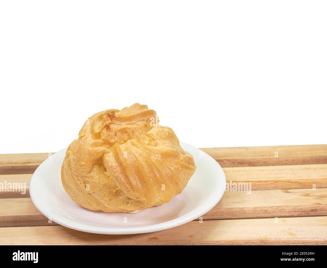 The close up of homemade vanilla custard choux cream (cream puff pastry ...