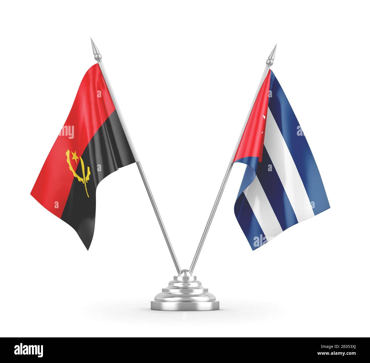 Cuba and Angola table flags isolated on white 3D rendering Stock Photo ...