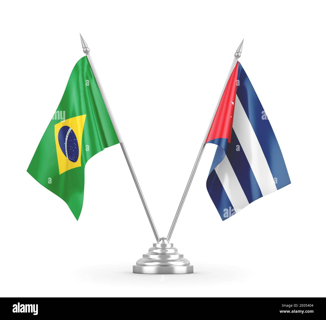 Cuba and Brazil table flags isolated on white 3D rendering Stock Photo ...