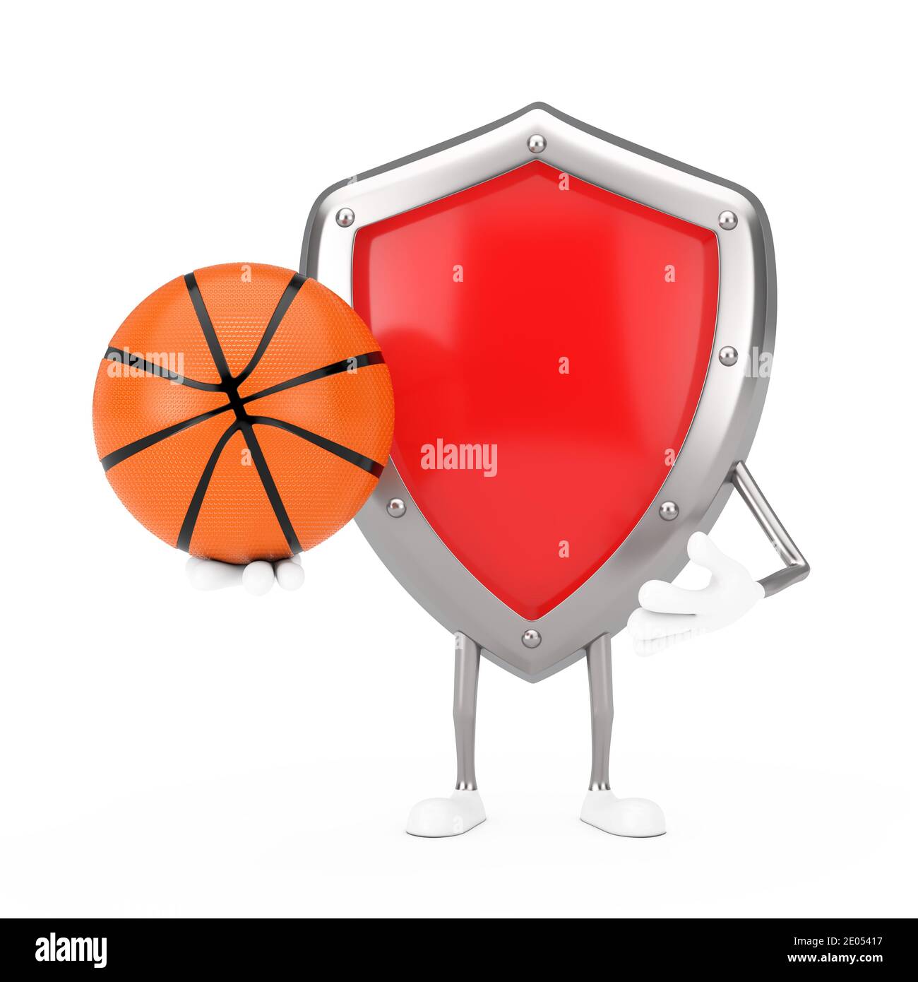 Red Metal Protection Shield Character Mascot with Basketball Ball on a ...