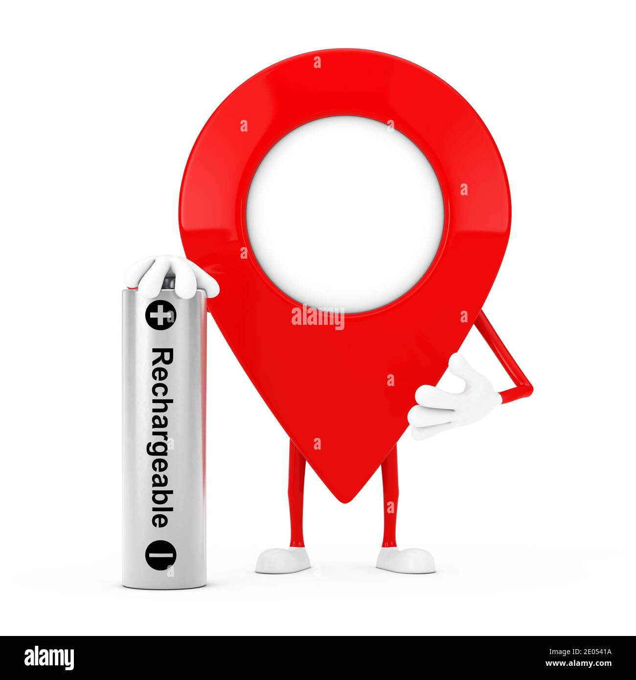 Map Pointer Pin Character Mascot with Rechargeable Battery on a white ...