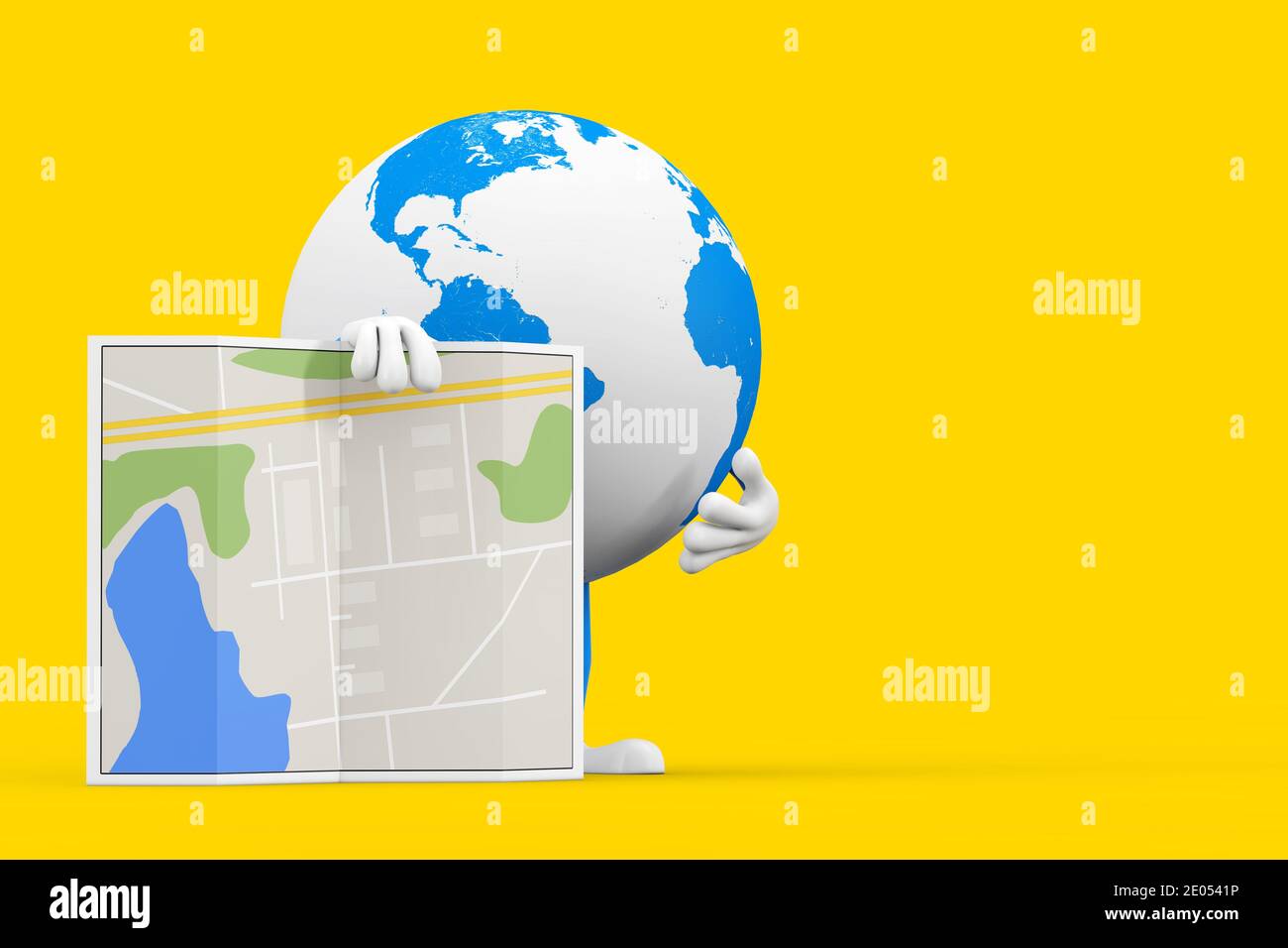 Earth Globe Character Mascot with Abstract City Plan Map on a yellow ...