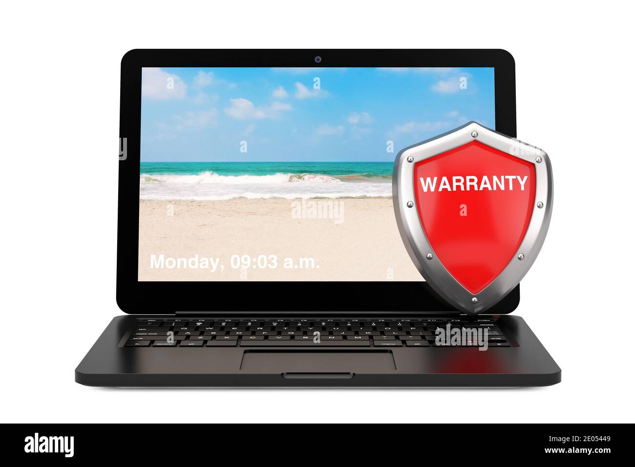 Modern Laptop Computer Notebook with Red Metal Protection Warranty ...