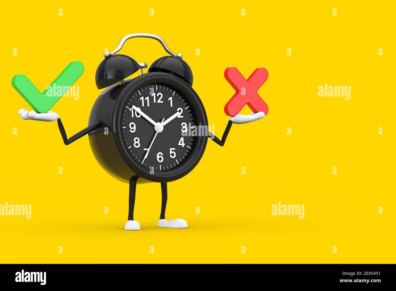 Alarm Clock Character Mascot with Red Cross and Green Check Mark ...