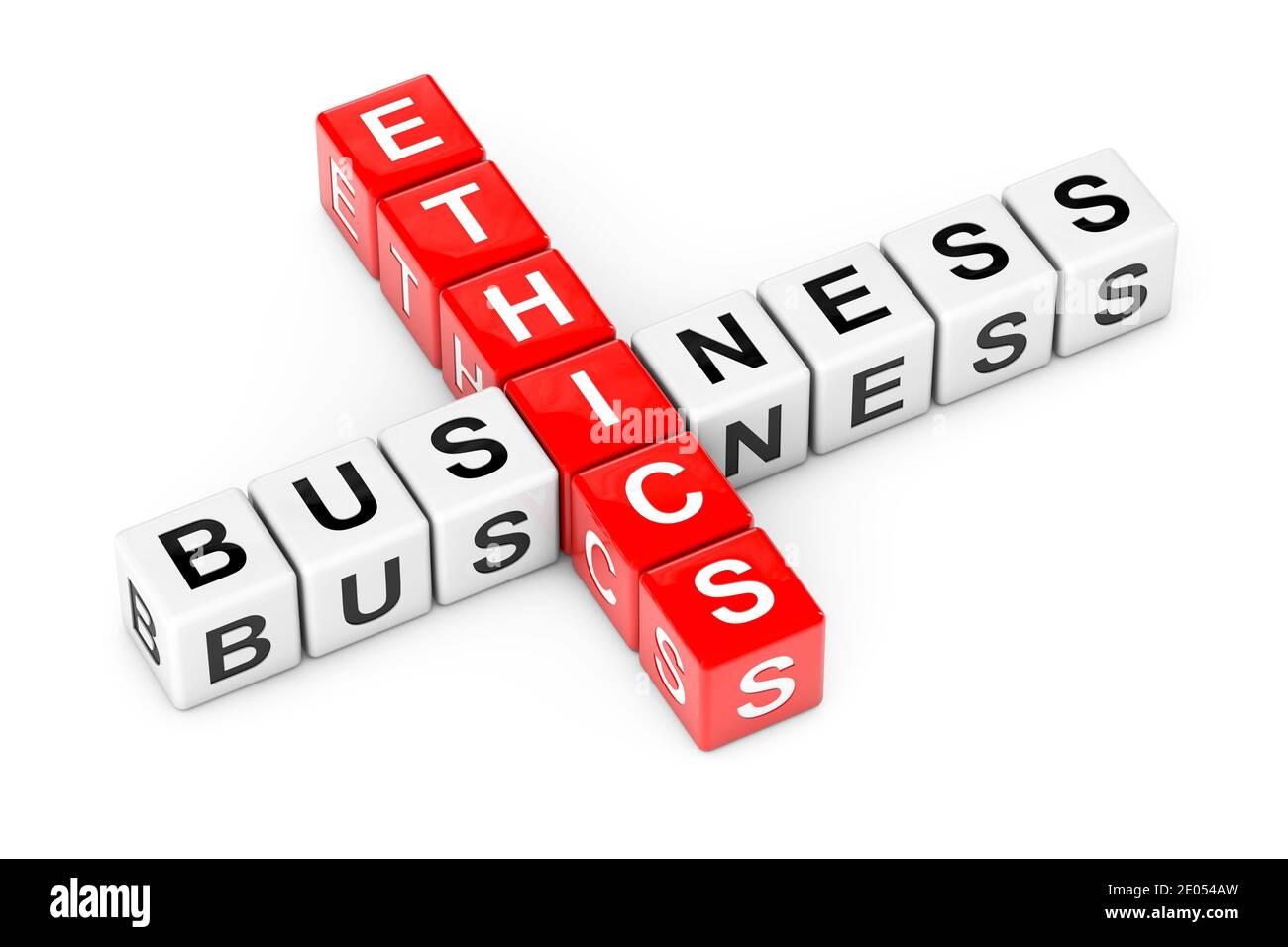 Business Ethics Sign as Crossword Cube Blocks on a white background. 3d ...
