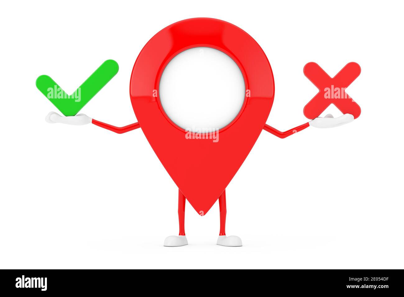 Map Pointer Pin Character Mascot with Red Cross and Green Check Mark ...