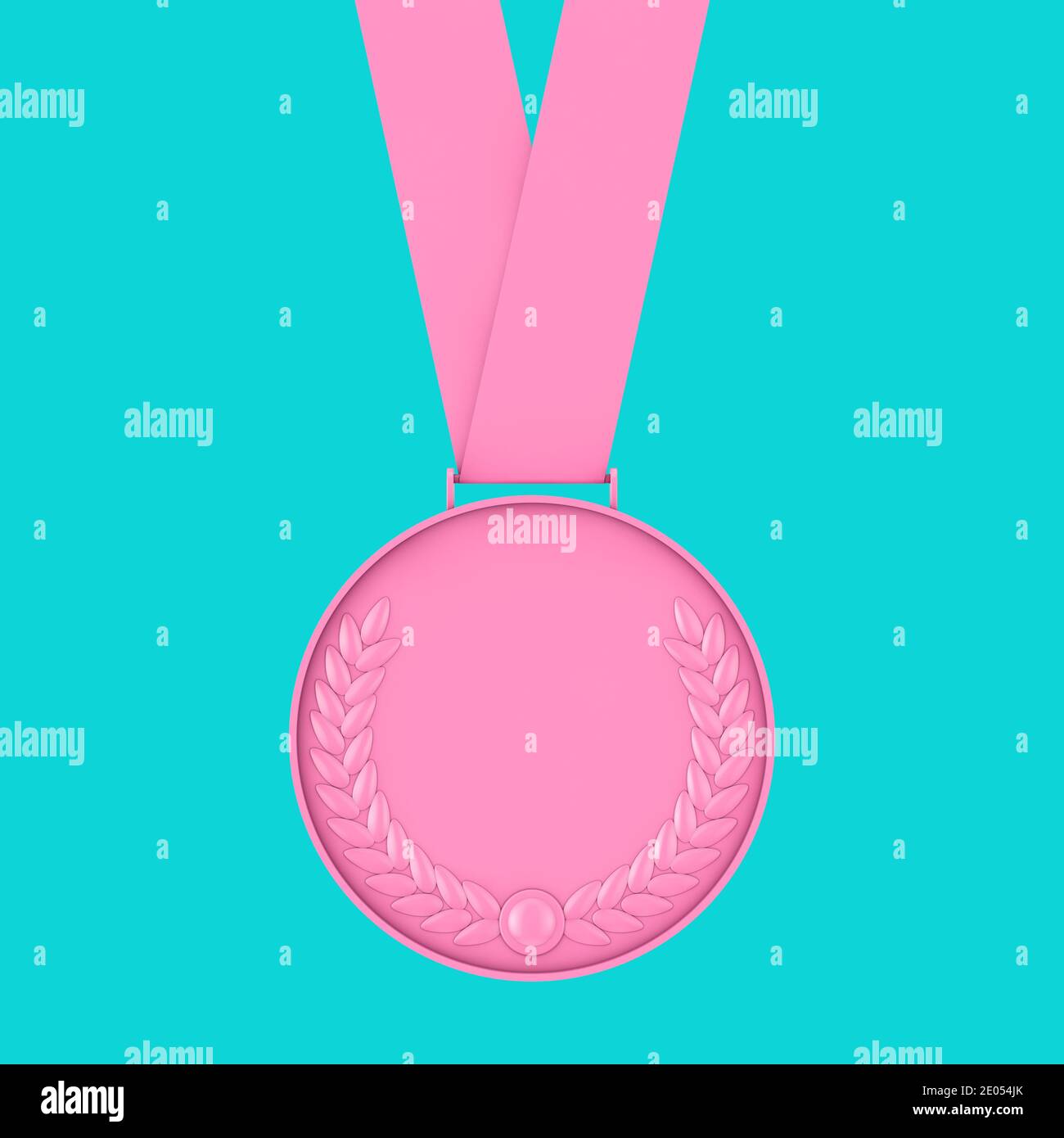 Pink Medal with Laurel Wreath in Duotone Style on a blue background. 3d ...