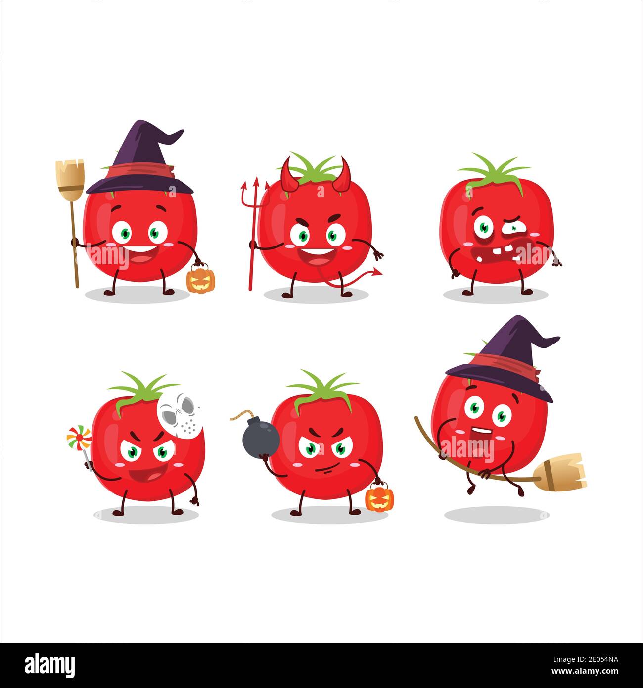 Halloween expression emoticons with cartoon character of tomato. Vector ...