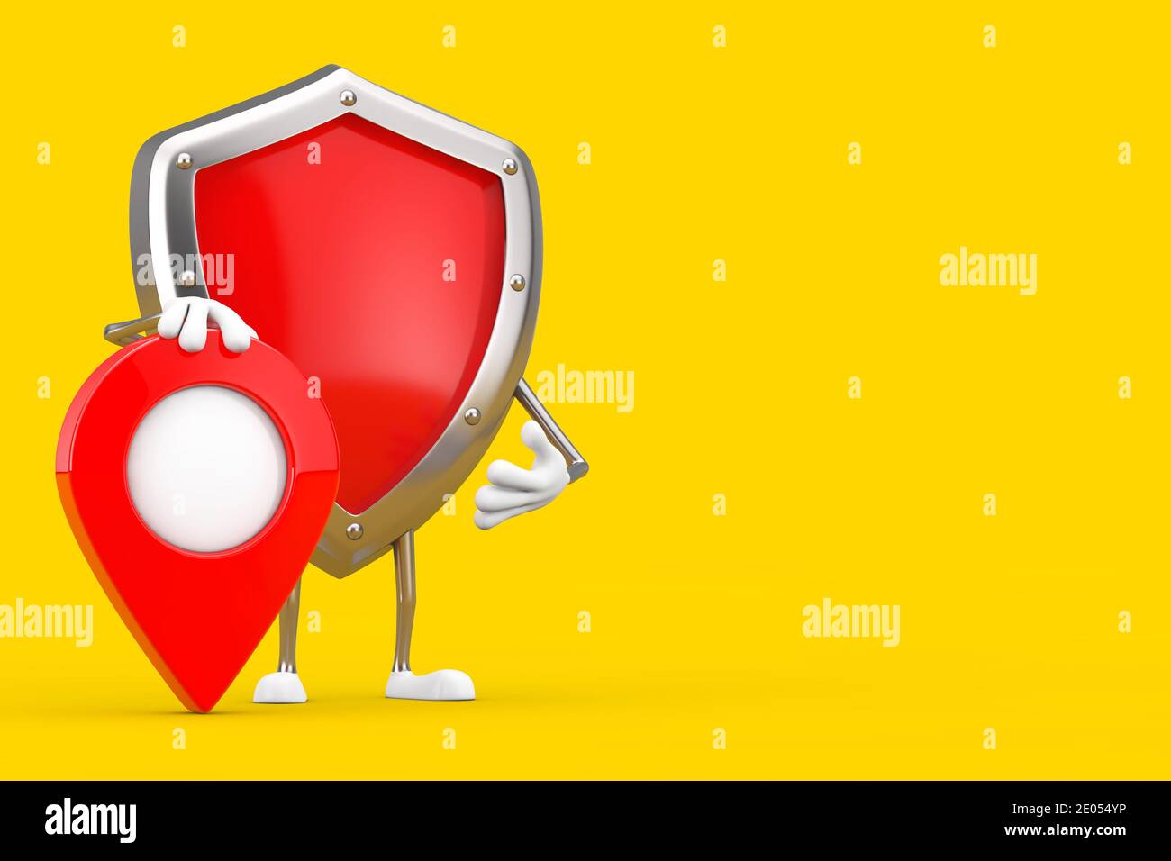Red Metal Protection Shield Character Mascot with Red Map Pointer ...