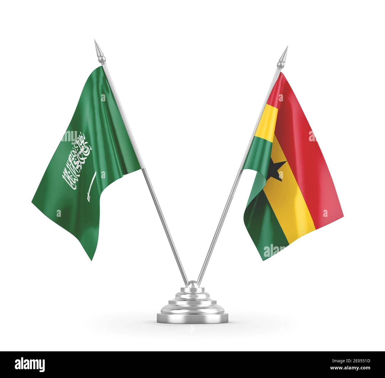 Ghana and Saudi Arabia table flags isolated on white 3D rendering Stock ...