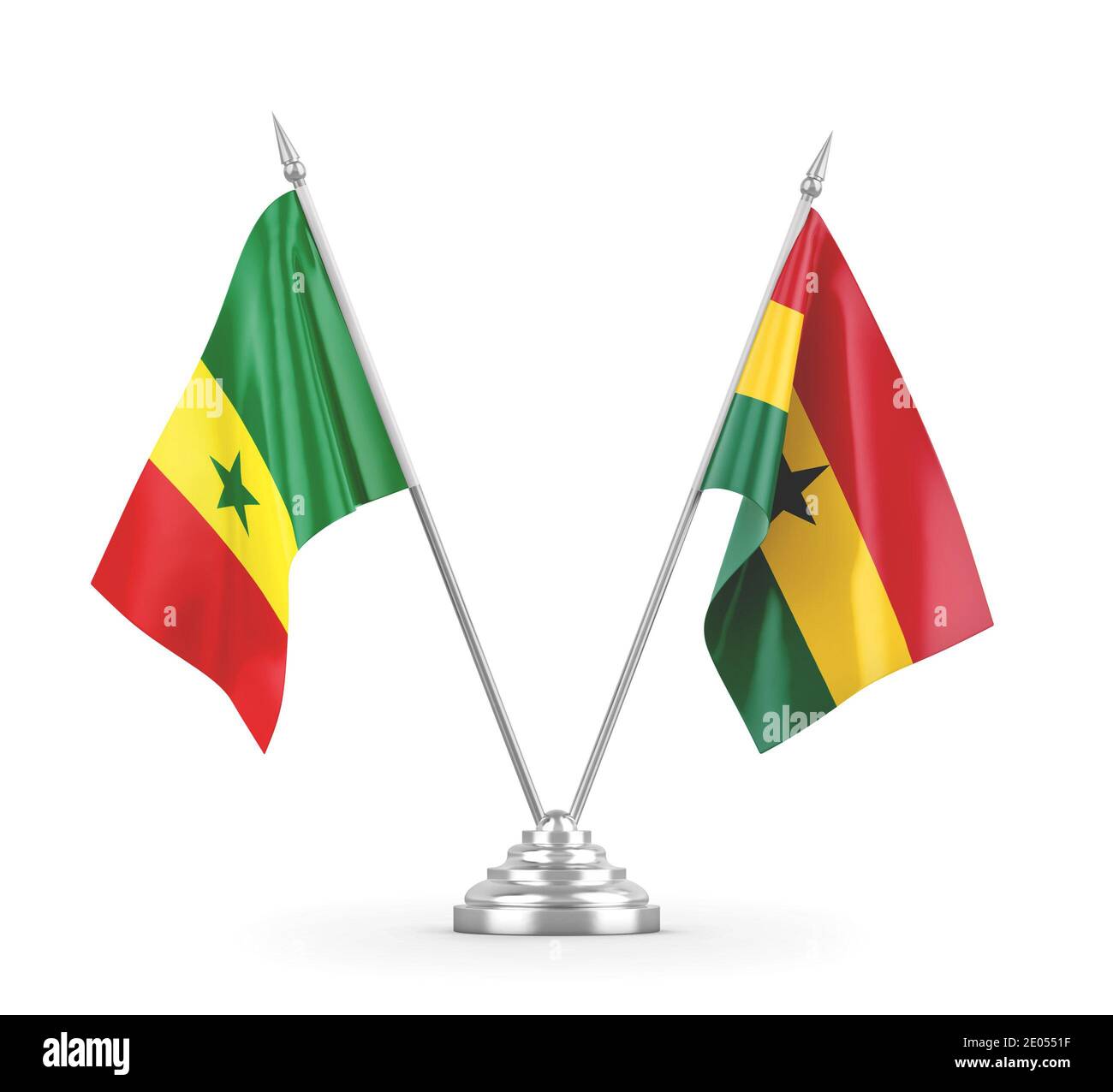 Ghana and Senegal table flags isolated on white 3D rendering Stock ...