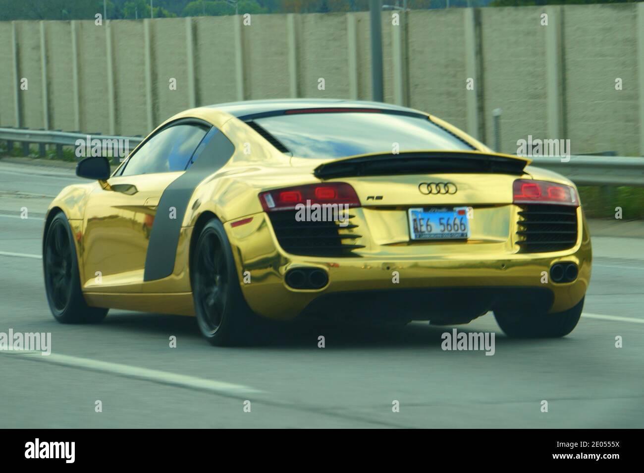 Chicago, Illinois, U.S.A - October 14, 2018 - A shiny gold color Audi ...