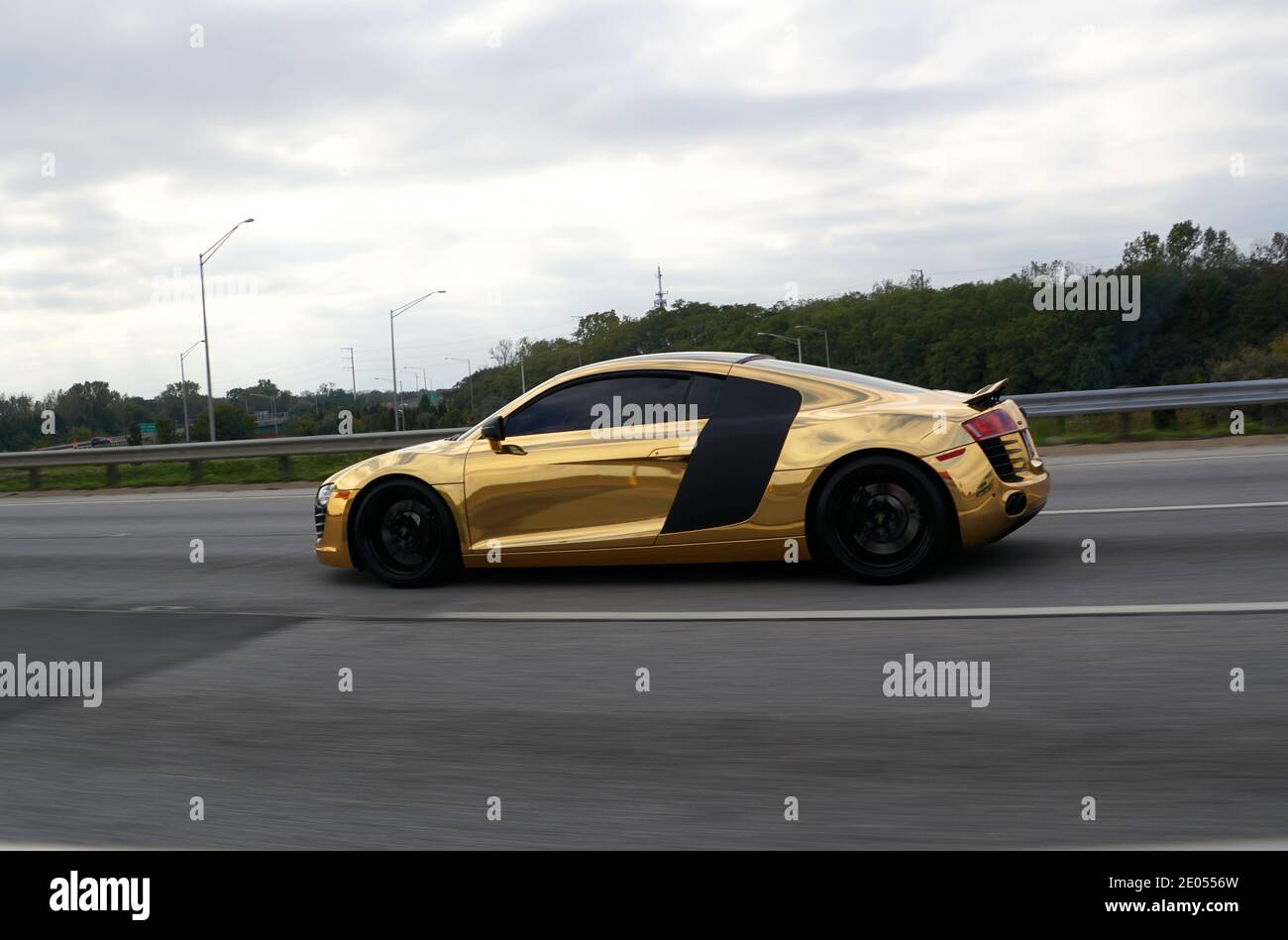 Chicago, Illinois, U.S.A - October 14, 2018 - A shiny gold color Audi ...