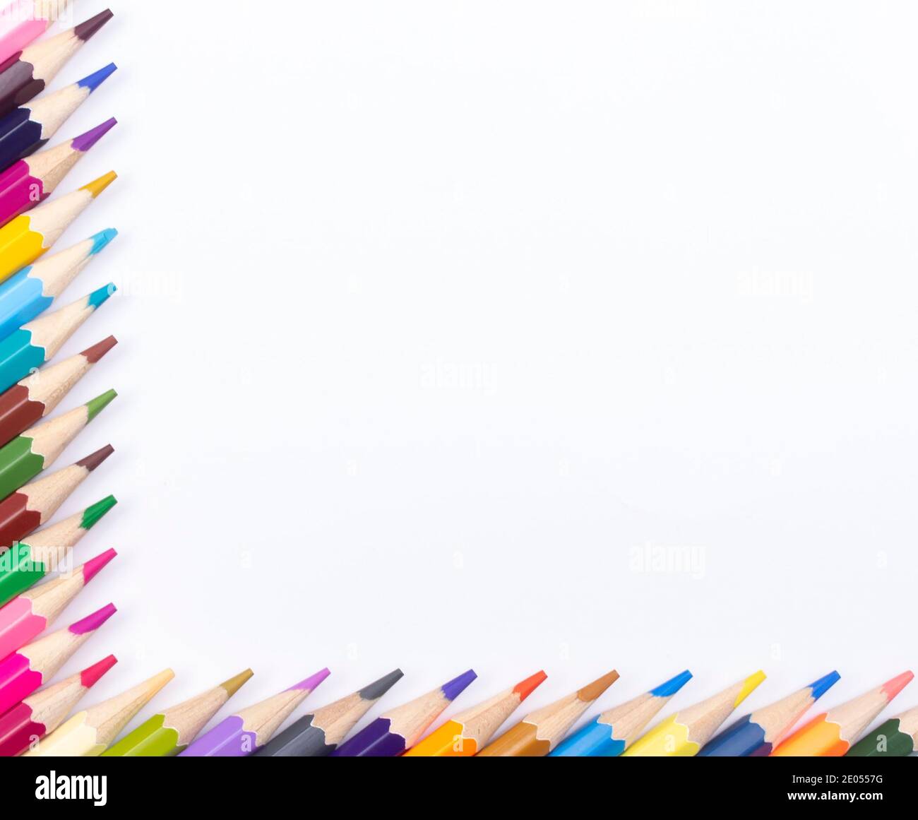 Color pencils on white background.Corner frame with free space for your ...
