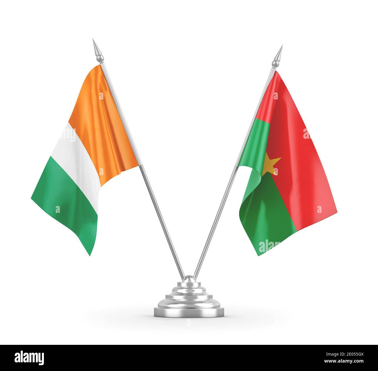 Burkina Faso And Cote Divoire Ivory Coast Table Flags Isolated On
