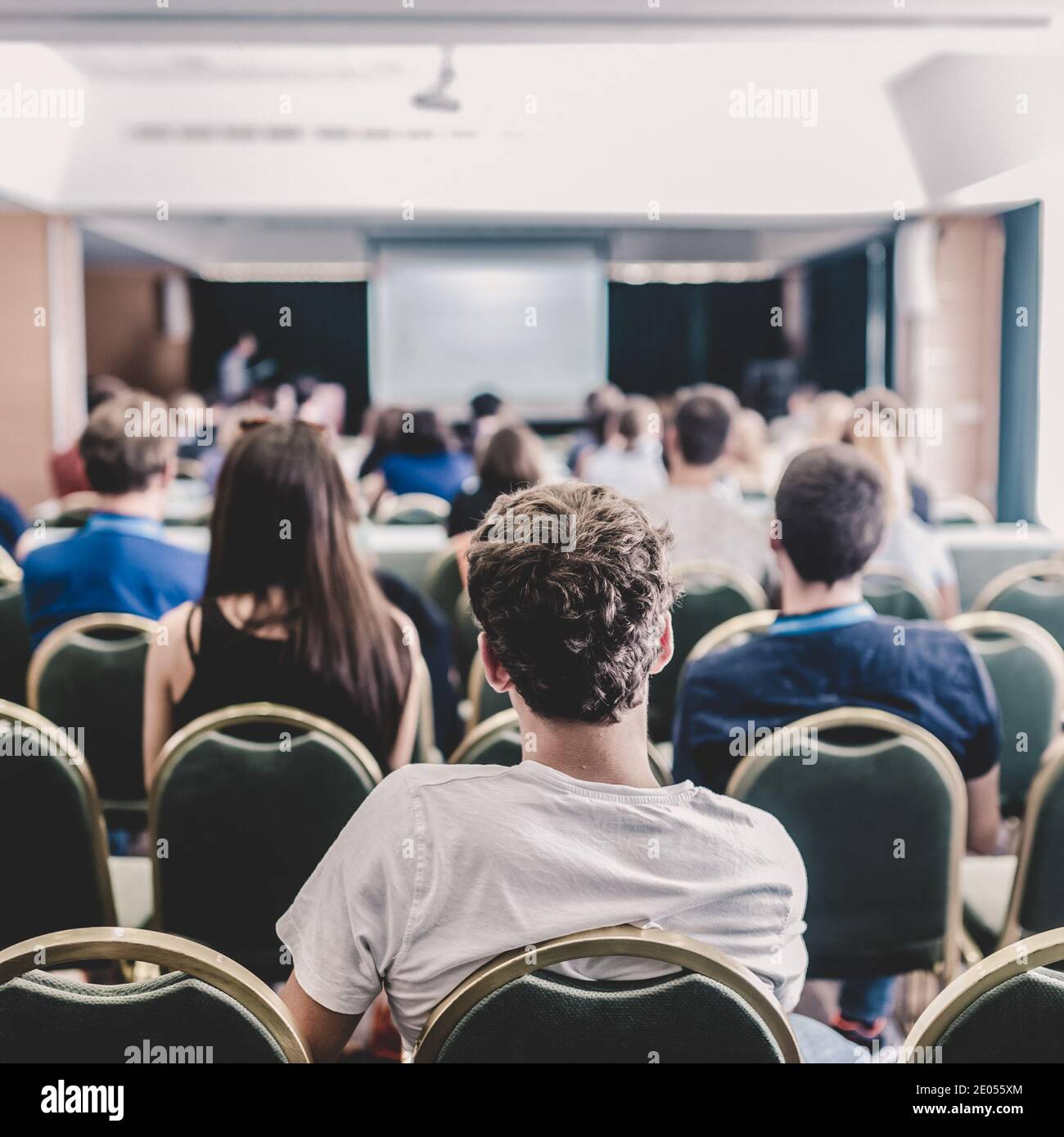 Audience in lecture hall participating at business conference Stock ...