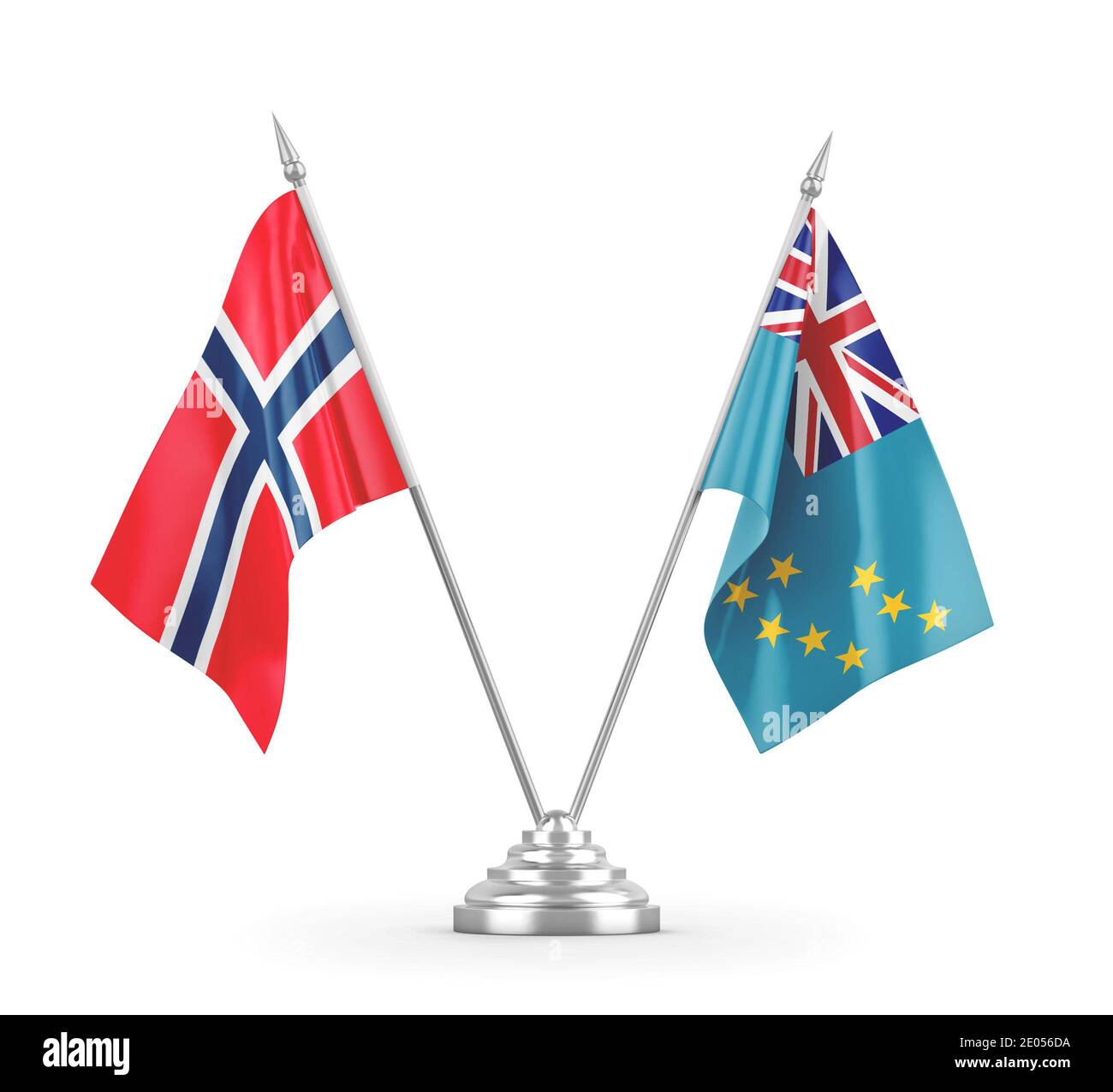 Tuvalu and Norway table flags isolated on white 3D rendering Stock ...