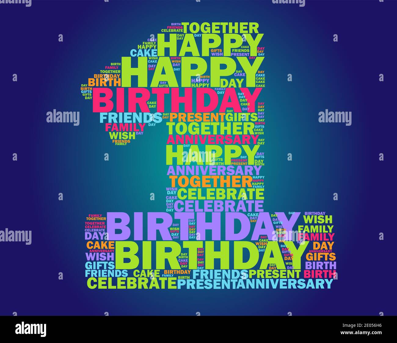 Happy 1th birthday word cloud colorful concept Stock Photo - Alamy