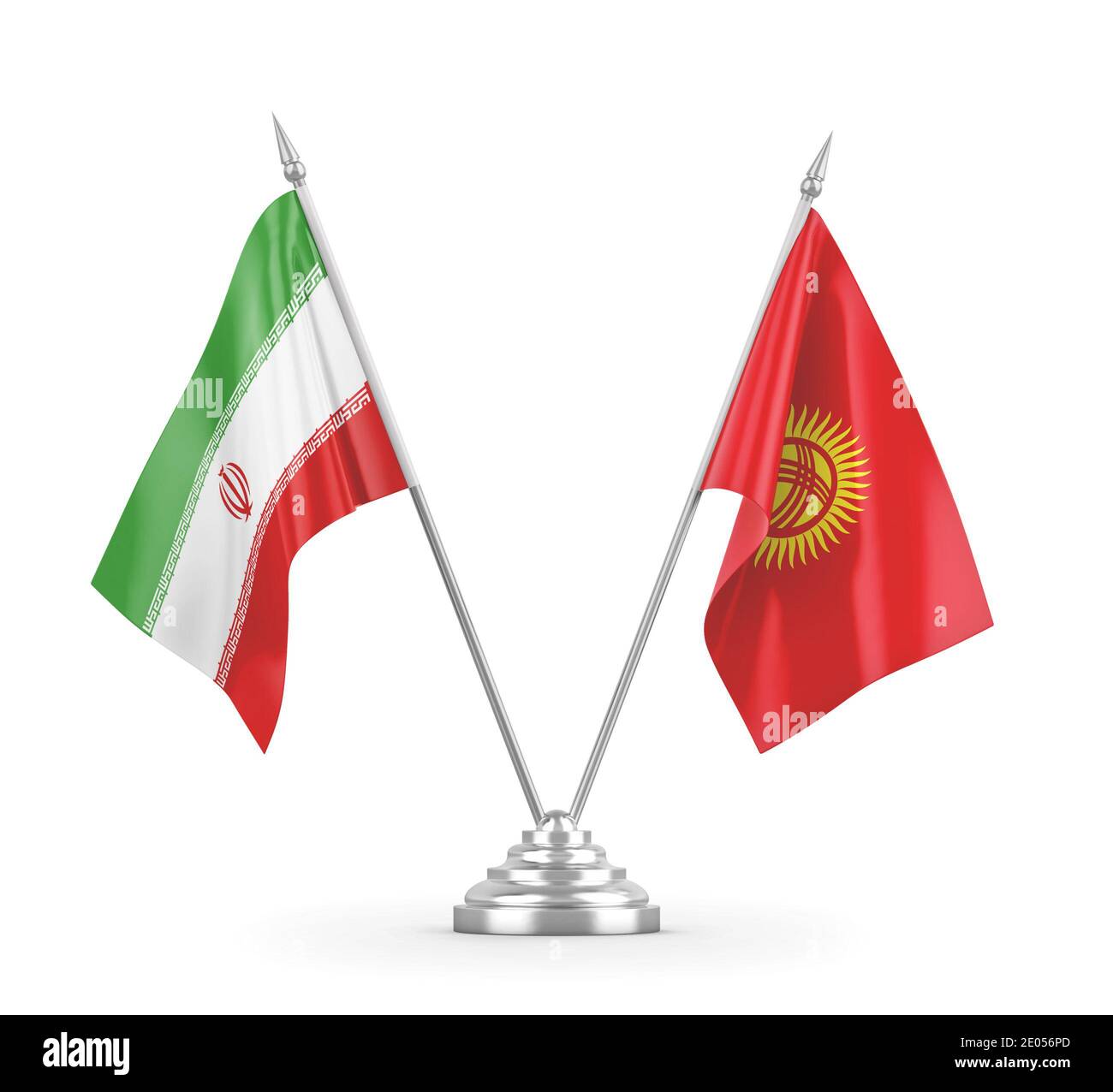 Kyrgyzstan and Iran table flags isolated on white 3D rendering Stock ...