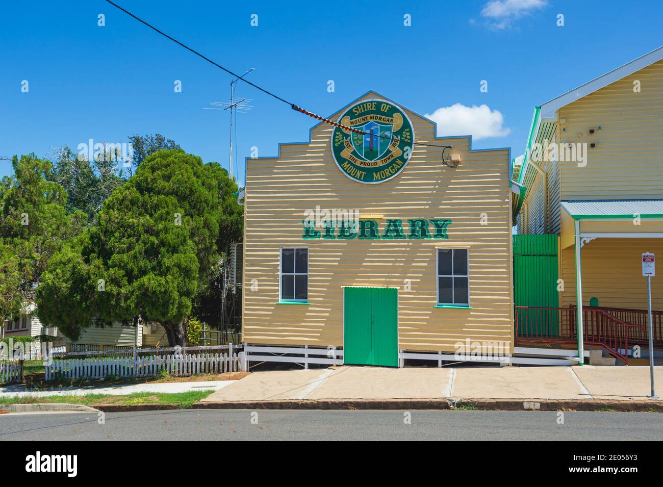View of the Library building, Morgan Street, in the old mining town of ...