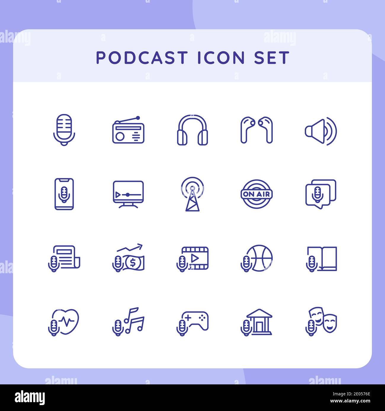 podcast icon set collection package microphone radio headphone speaker ...
