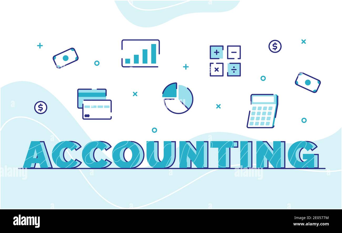 accounting typography word art money bank credit card pie chart ...