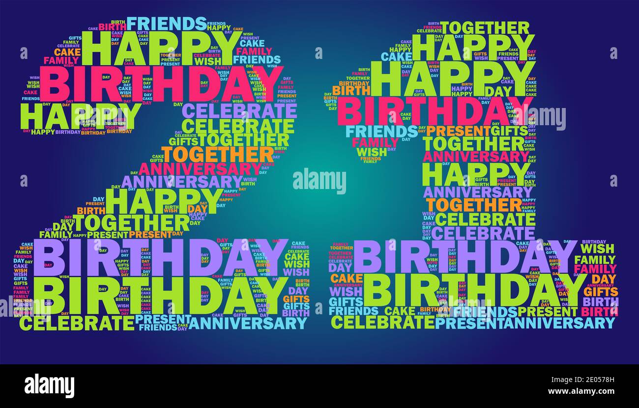 Happy 21th birthday word cloud colorful concept Stock Photo - Alamy